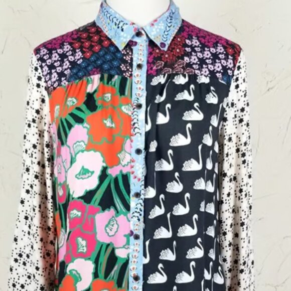 Maeve | Tops | Anthropologie Maeve Blouse Mixed Print Swans M | Poshmark